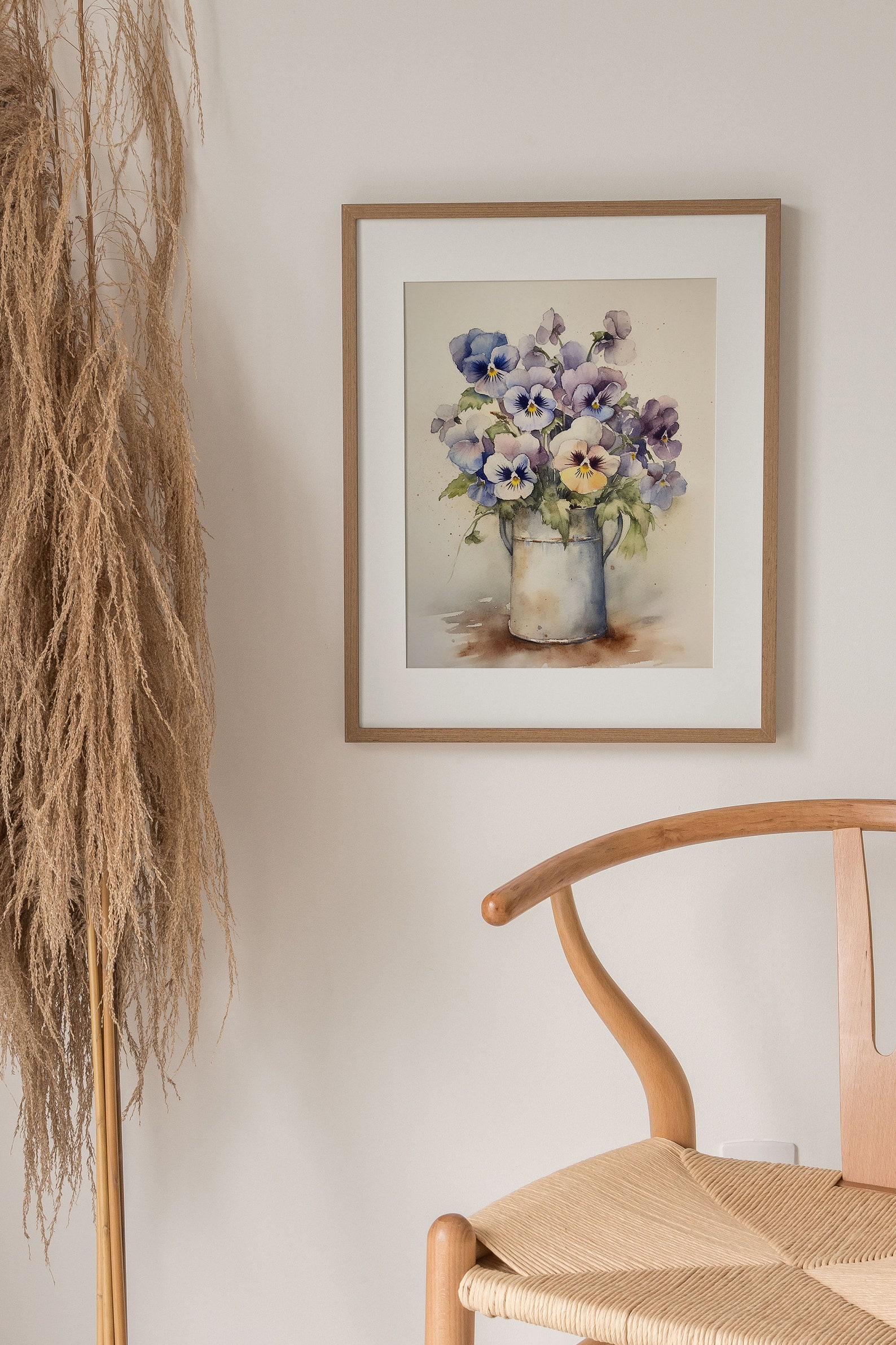 Pansy Painting Violets Flowers in Enamel Pot Watercolor Art Print ...