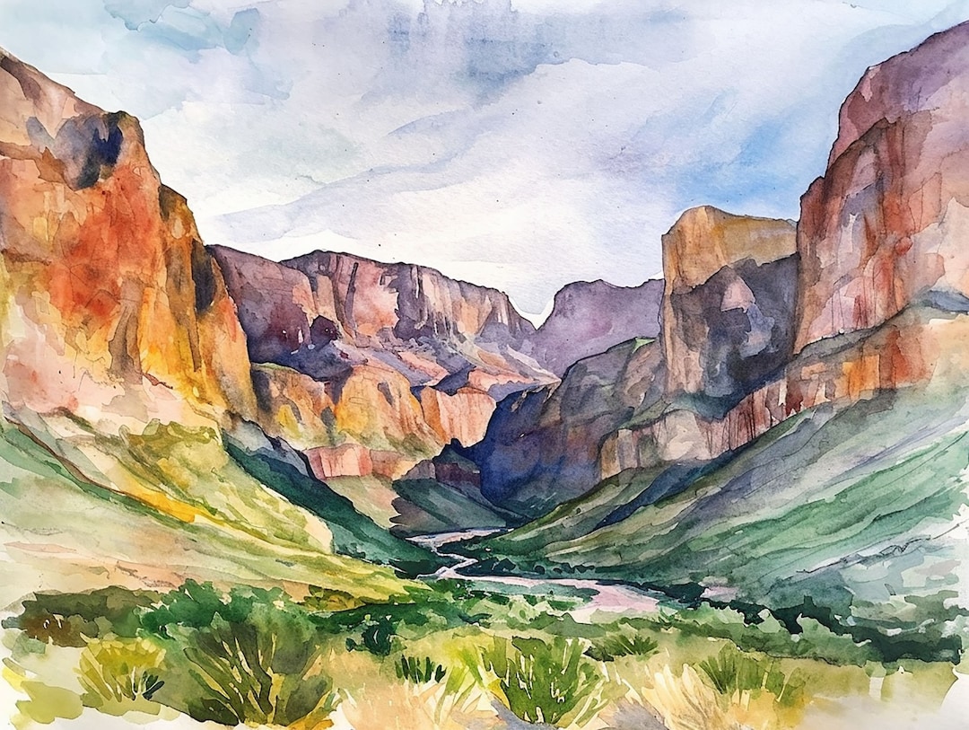 Big Bend Painting National Park Watercolor Art Print Rio Grande Wall ...
