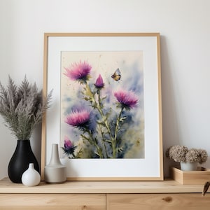 Thistle Watercolor Painting Scottish Thistle Art Print Butterfly ...