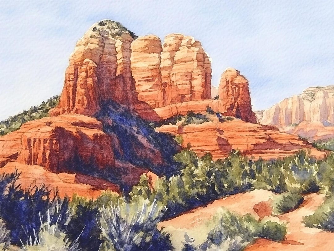 Coffee Pot Rock Painting Sedona Arizona Watercolor Art Print Desert ...