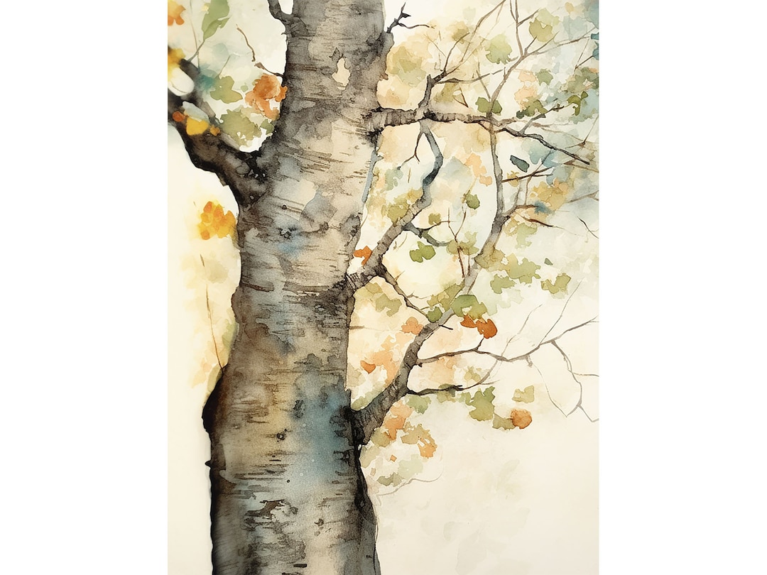 Sycamore Painting Trees Wall Print Landscape Forest Watercolor Art ...