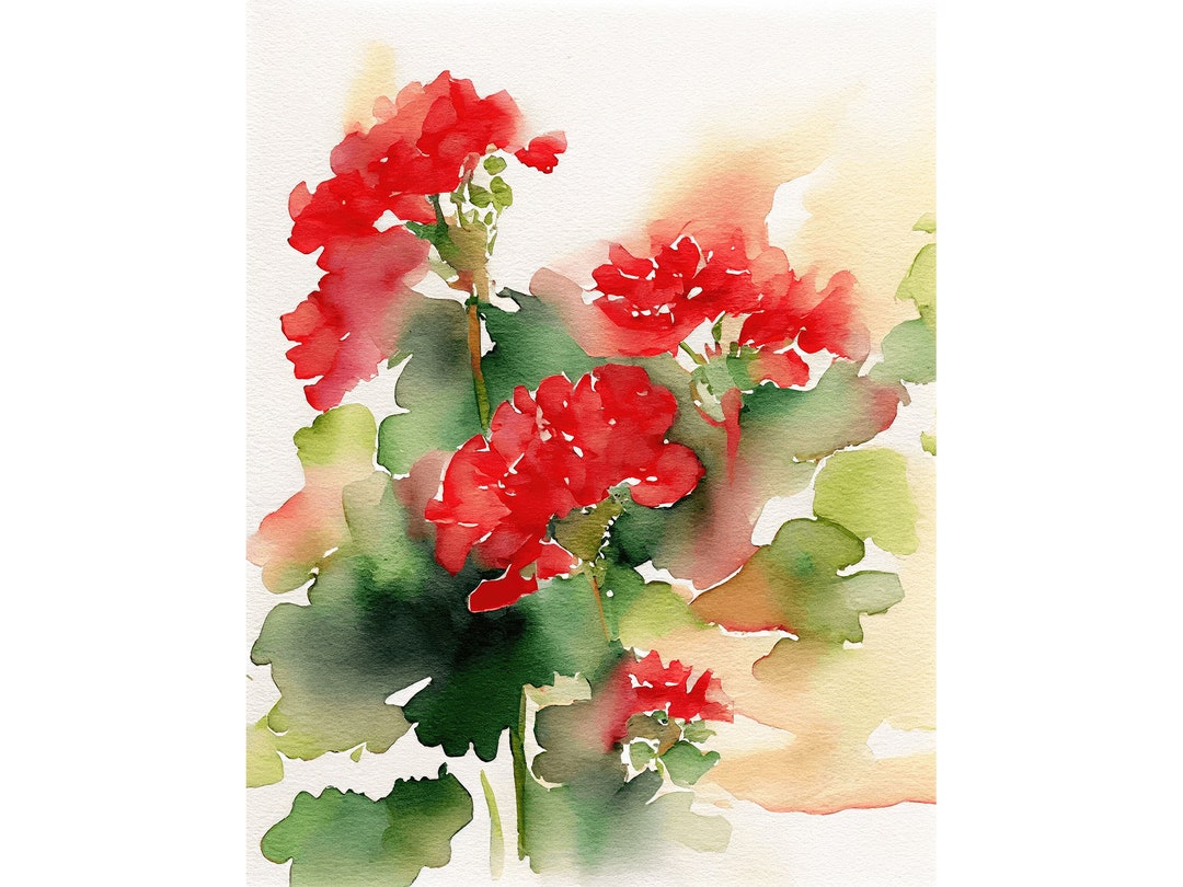 Geranium Painting Botanical Watercolor Flowers Art Print Farmhouse Wall ...