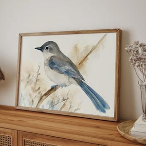 Catbird Painting Grey Catbird Watercolor Art Print Bird on Branch Art ...