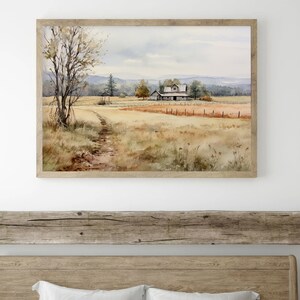 Countryside Painting Farmhouse Watercolor Art Print Autumn Rustic ...