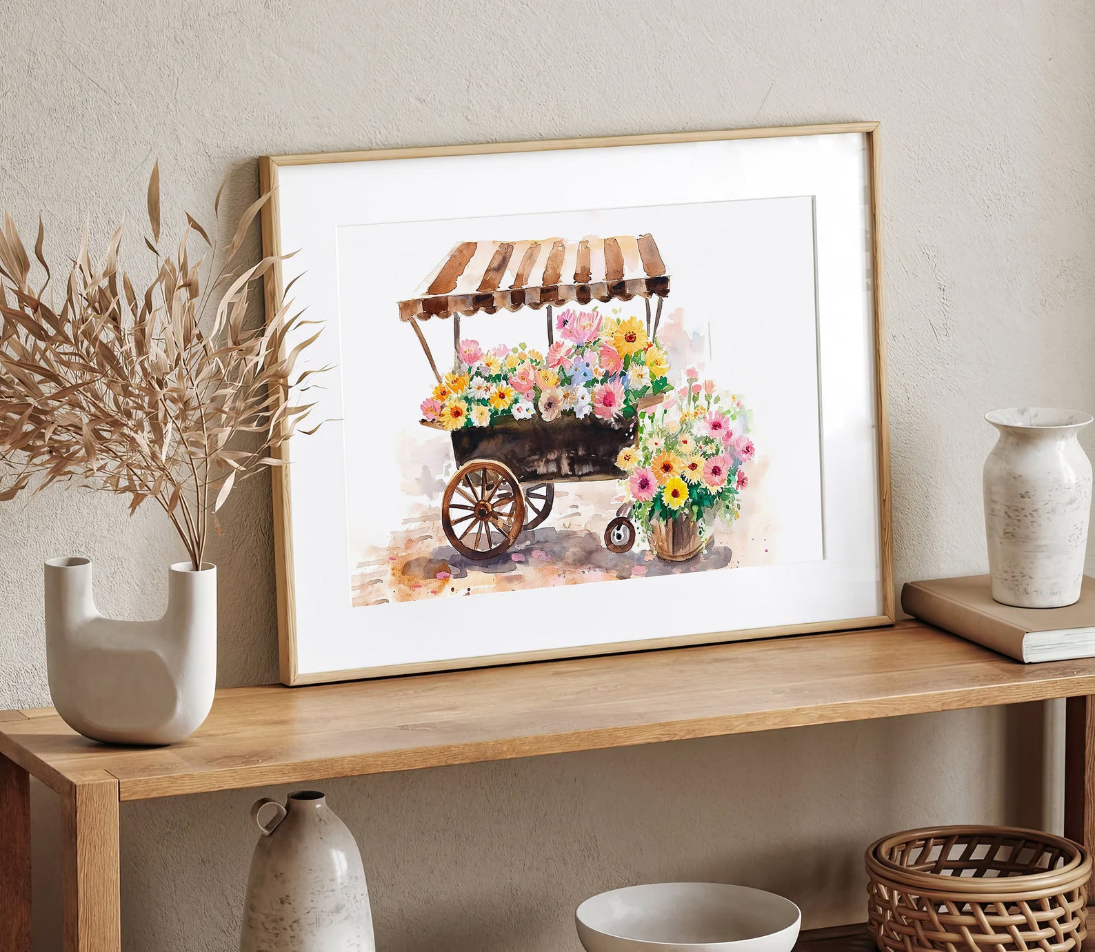 Flower Cart Painting Street Scene Watercolor Paris Art Print Girls Room ...
