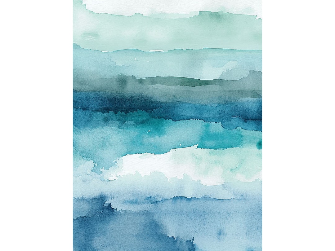 Ocean Watercolor Art Blue Green Coastal Painting Abstract Seascape Wall ...