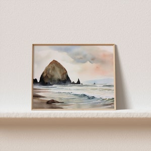 Cannon Beach Painting Oregon Coastal Watercolor Art Print Haystack Rock ...