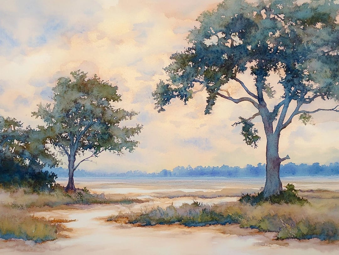 Marsh Painting Kiawah Island Watercolor Art Print Lowcountry Landscape ...