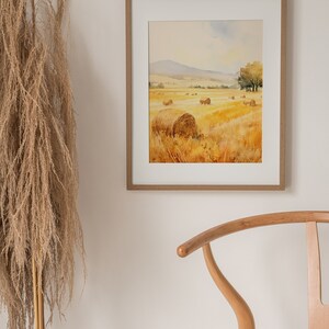 Haystacks Watercolor Painting Farmhouse Art Print Hay Field Landscape ...