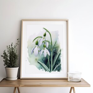 Snowdrop Painting Flowers Watercolor Art Painting Floral Wall Art ...