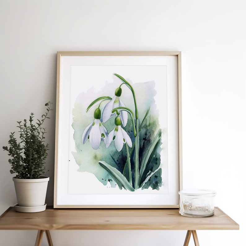 Snowdrop Painting Flowers Watercolor Art Painting Floral Wall Art ...