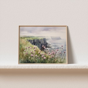 Cliffs of Moher Painting Thistle Watercolor Print Emerald Isle Wall Art ...