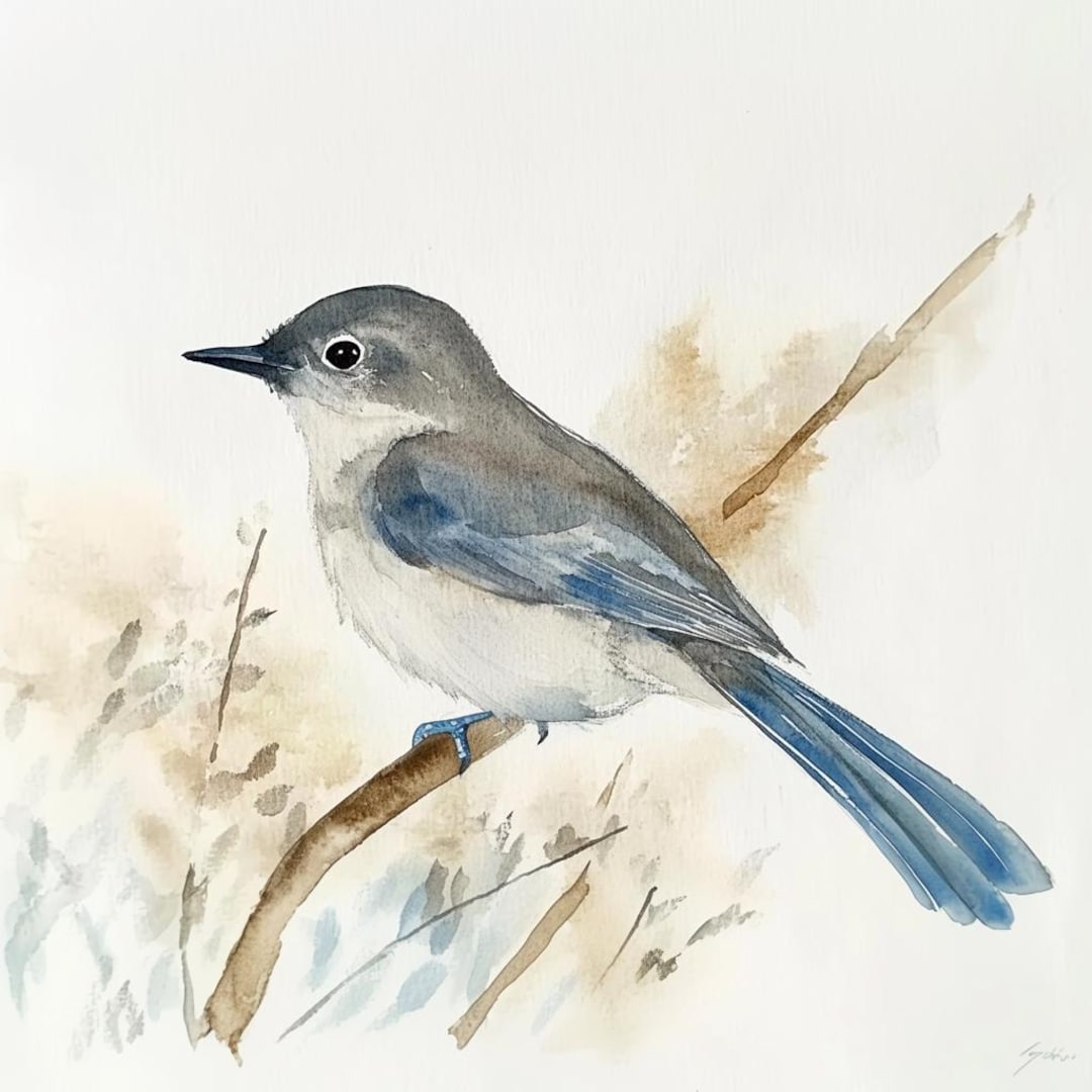 Catbird Painting Grey Catbird Watercolor Art Print Bird on Branch Art ...