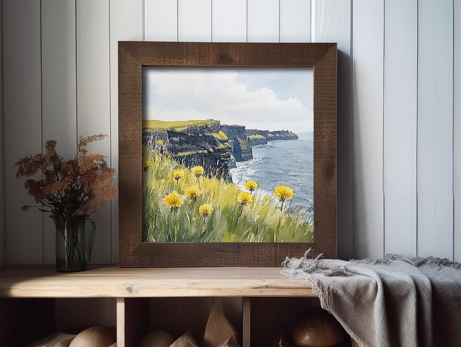 Cliffs of Moher Painting Dandelions Watercolor Print Emerald Isle Wall ...