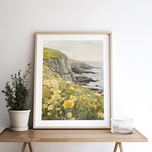 Kerry Cliffs Painting Buttercup Flowers Watercolor Wall Art Ring of ...