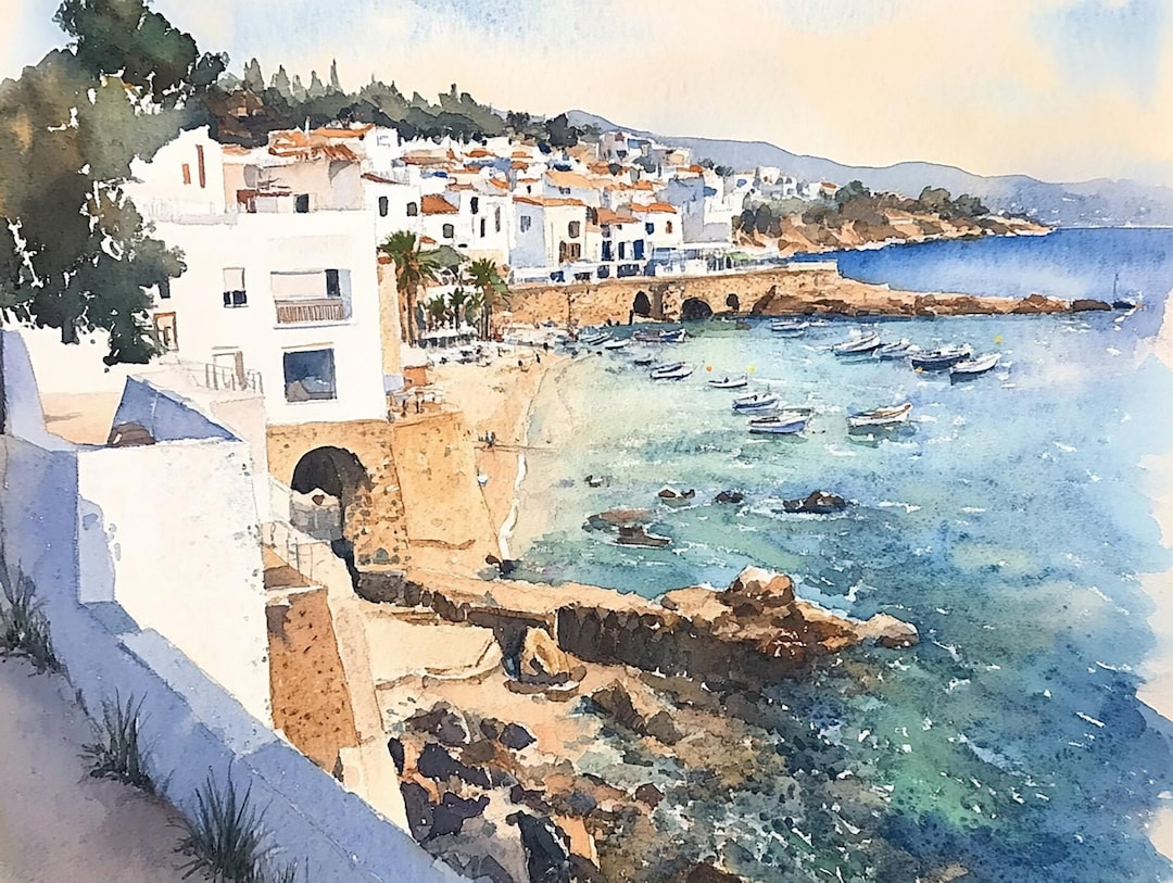 Calella De Palafrugell Painting Spain Watercolor Art Print Coastal Wall ...