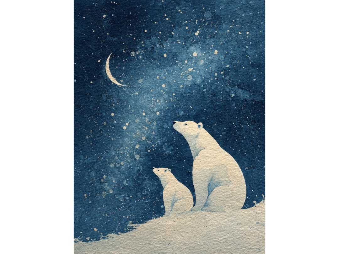 Polar Bear Painting Mama and Baby Watercolor Art Print Animal Wall Art ...