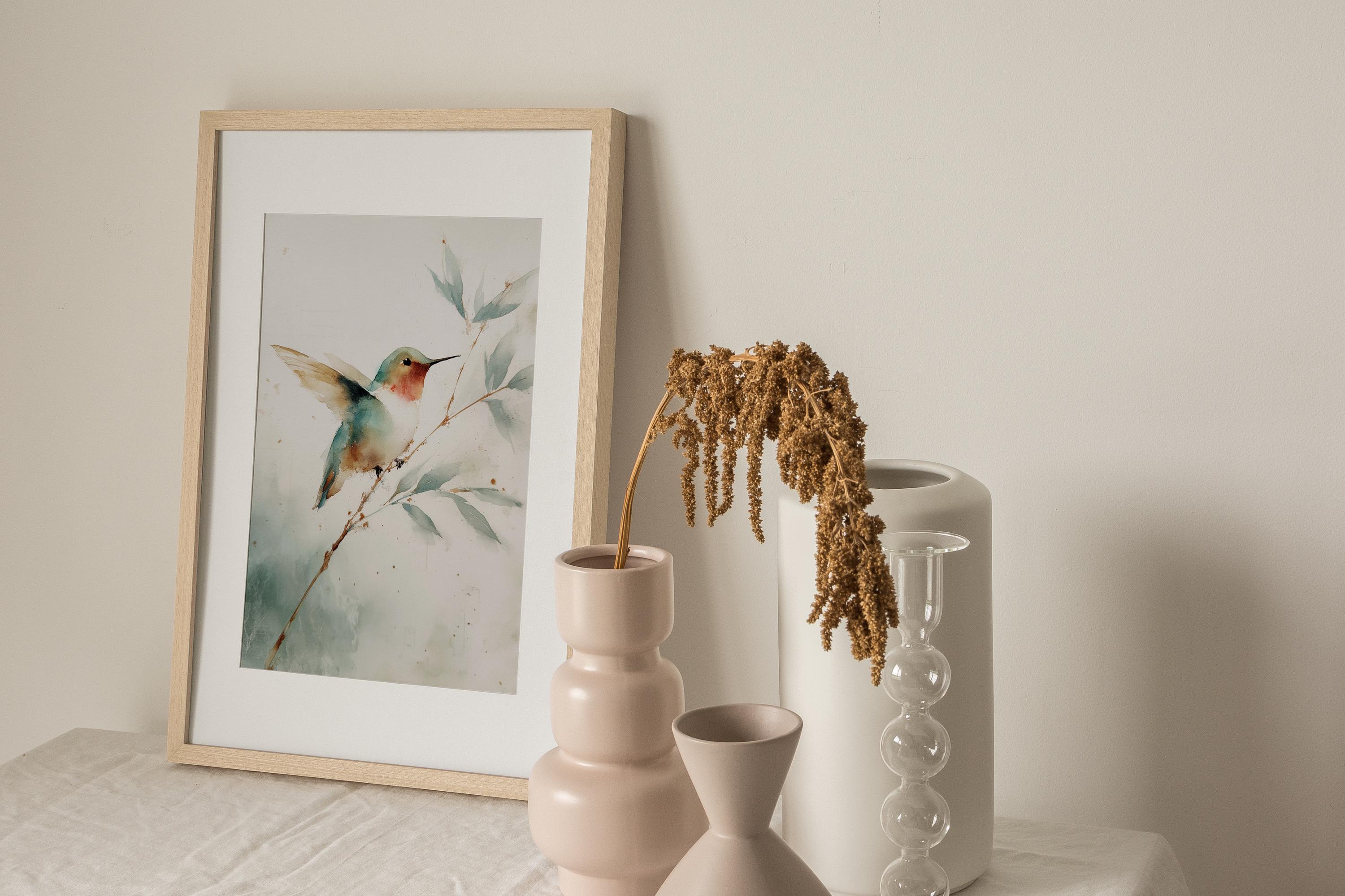 Hummingbird Watercolor Print Green and Rust Bird Wall Art Nature Lover ...