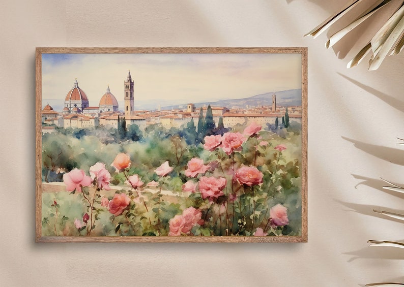 Florence Painting Italian Cityscape Watercolor Print Rose Garden ...