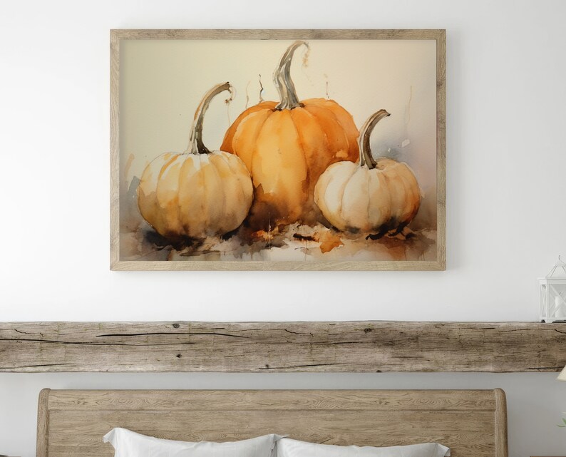 Pumpkin Art Print Autumn Poster Pumpkins Watercolor Painting Farmhouse ...