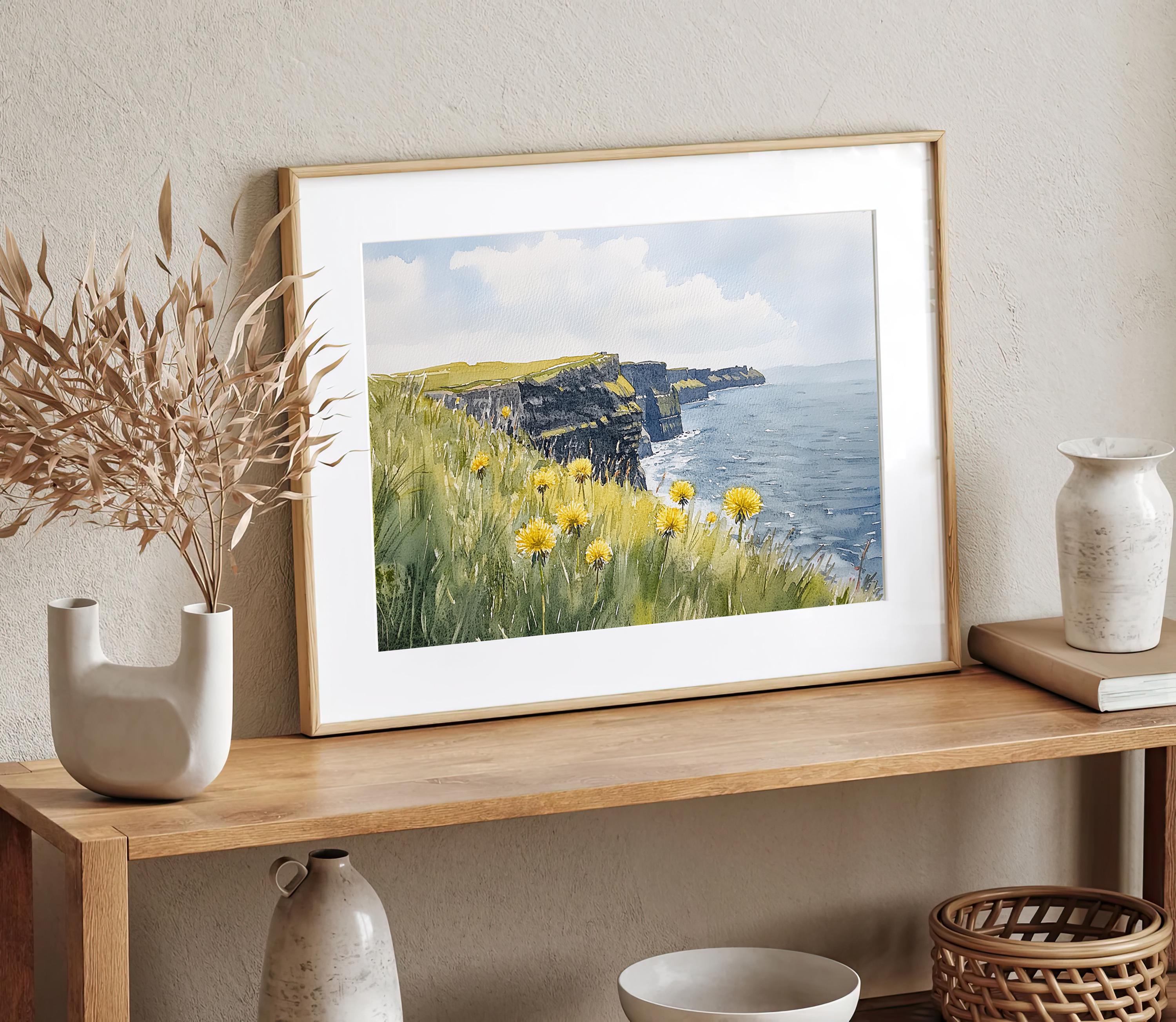 Cliffs of Moher Painting Dandelions Watercolor Print Emerald Isle Wall ...