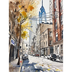 Philadelphia Painting Locust Street Watercolor Art Print Cityscape Wall ...