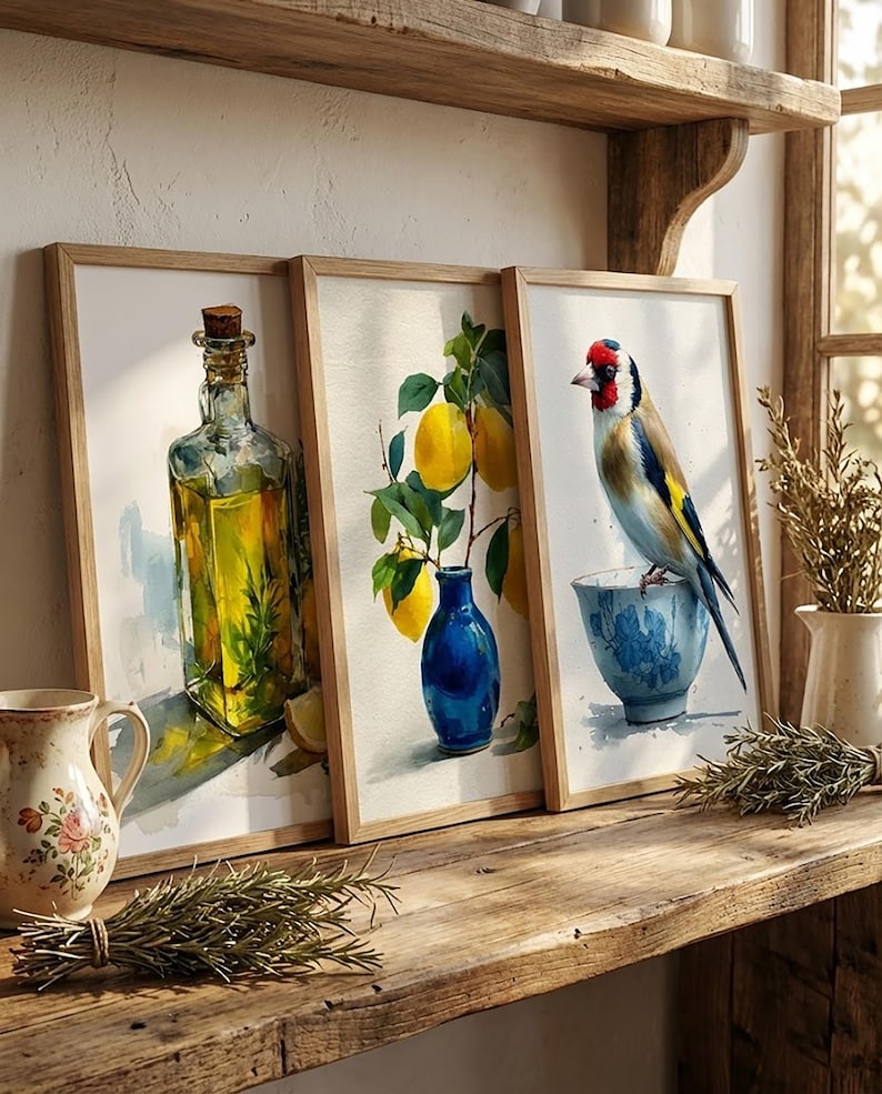 Italian Kitchen Wall Art Set of 3 Watercolor Lemons Olive Oil Print ...