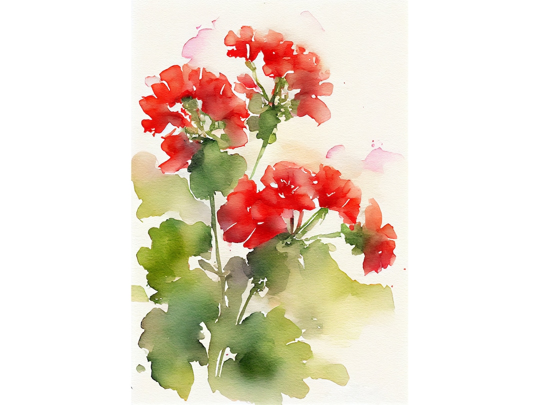 Geranium Watercolor Floral Art Print Red Flowers Botanical Wall Art ...