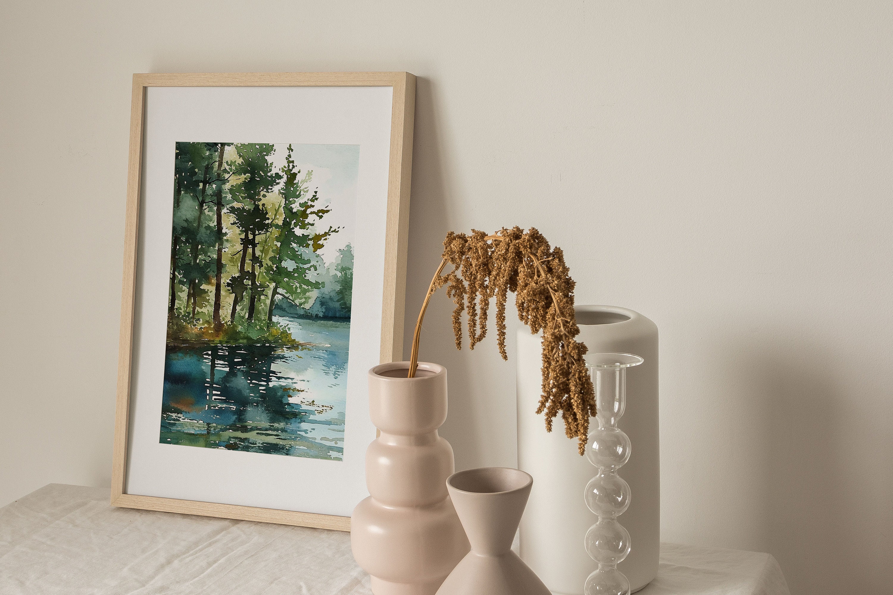 Finger Lakes Painting Forest Lake Watercolor Art Print Pine Tree Wall ...