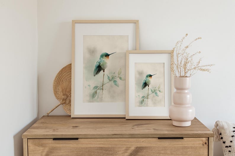 Hummingbird Watercolor Print on Paper Soft Botanical Bird Artwork ...