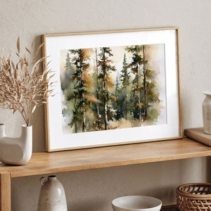 Spruce Trees Painting Green Forest Watercolor Art Print Woodland ...