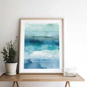 Ocean Watercolor Art Blue Green Coastal Painting Abstract Seascape Wall ...