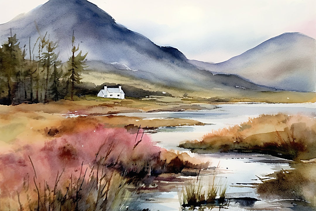 Scottish Borders Painting Scotland Art Print Landscape Heather Field ...