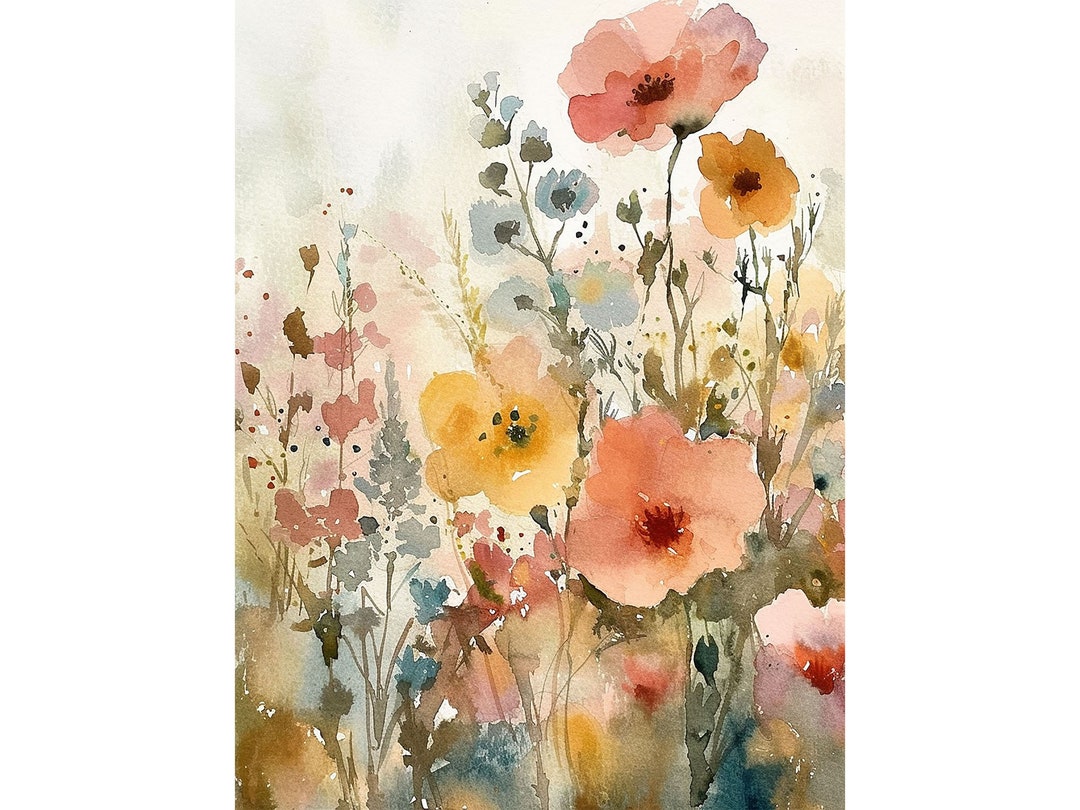 Wildflowers Painting Spring Flower Watercolor Art Print Field of ...