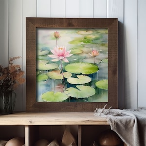Lotus Painting Pond Watercolor Art Print Water Lily Flower Wall Art ...