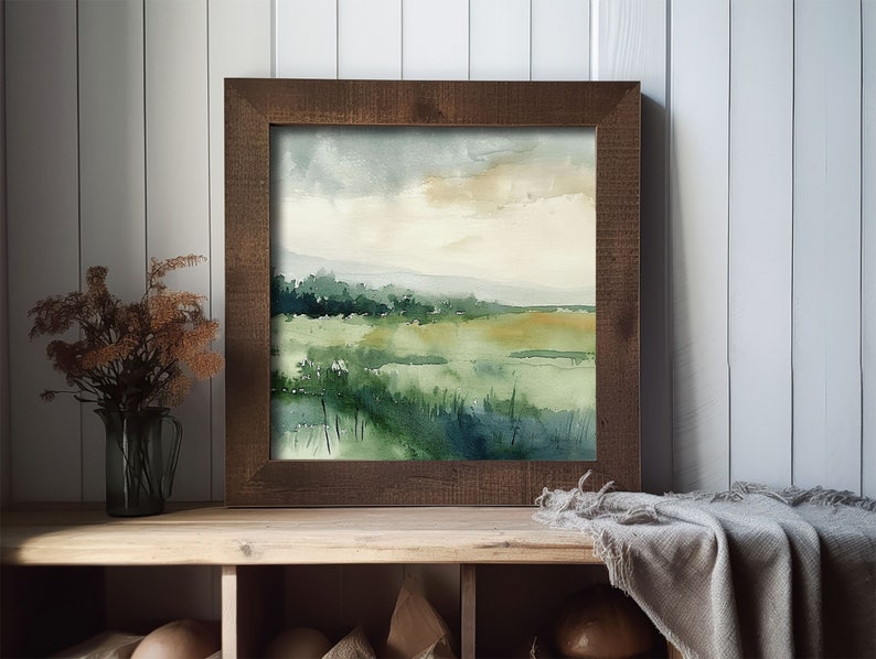 Countryside Art Print Abstract Landscape Watercolor Painting Neutral ...