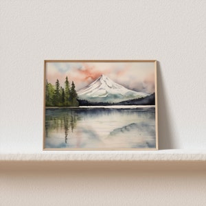 Oregon Watercolor Painting Trillium Lake Art Print Mount Hood Wall Art ...