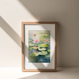 Lotus Painting Pond Watercolor Art Print Water Lily Flower Wall Art ...