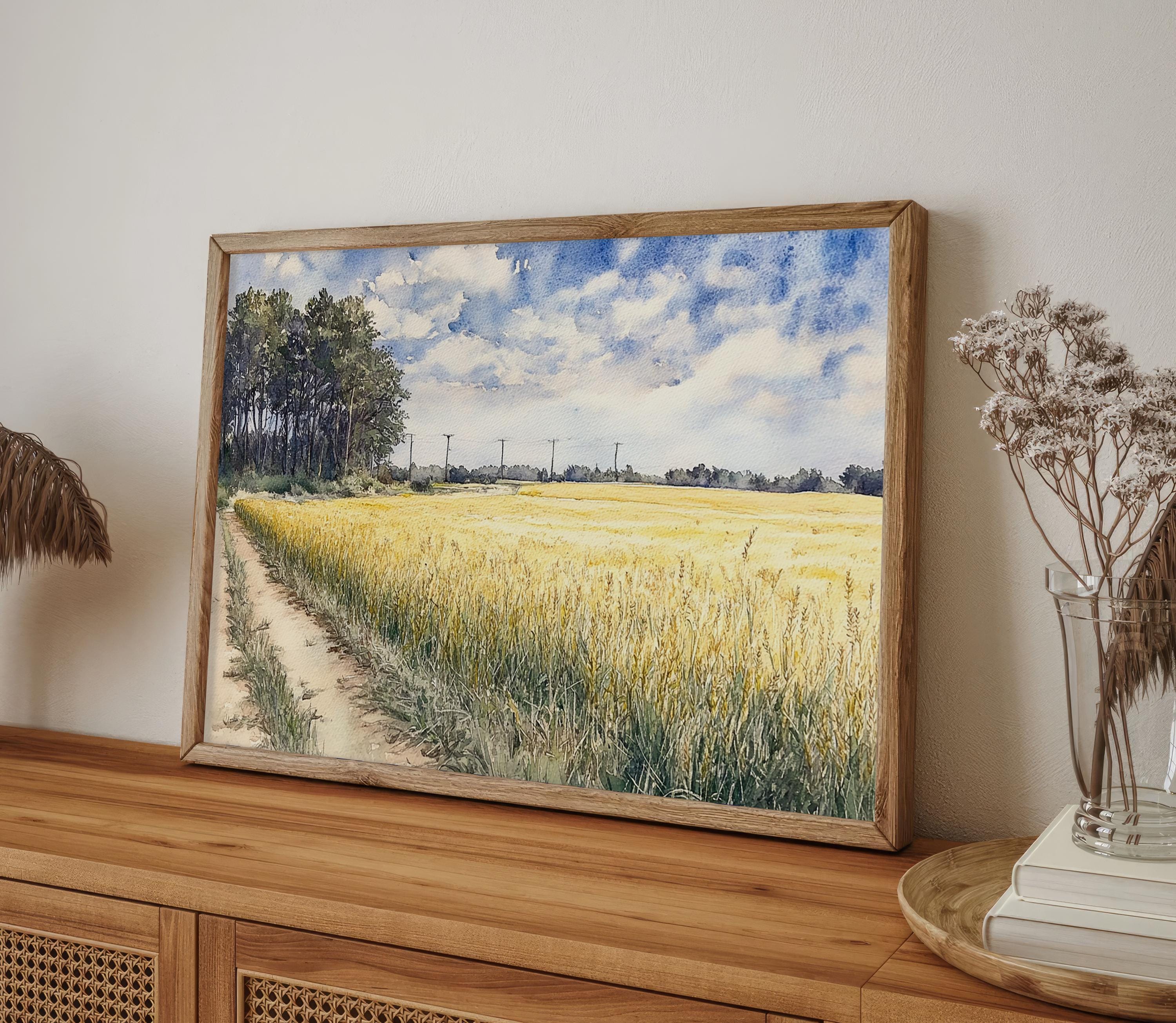 Midwest Landscape Painting Indiana Watercolor Art Print Golden Field ...