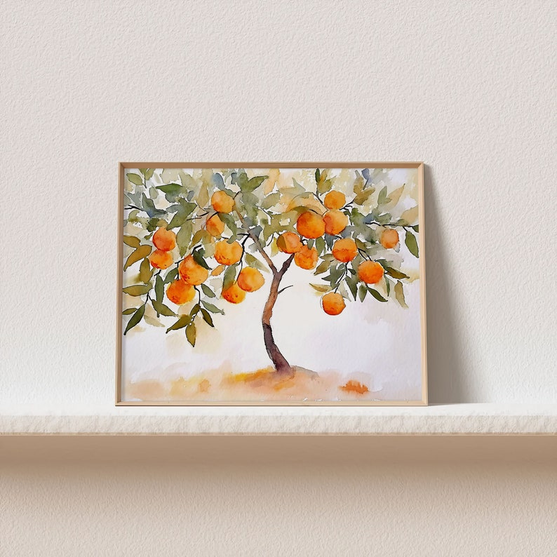 Orange Tree Painting Orange Watercolor Art Print Countryside Wall Art ...