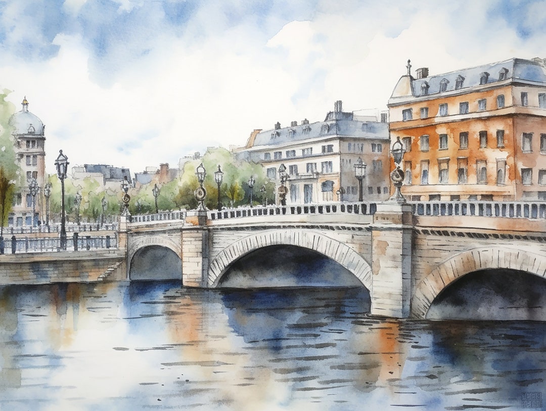 Dublin Painting O'connell Bridge Art Print Ireland Watercolor Art Irish ...