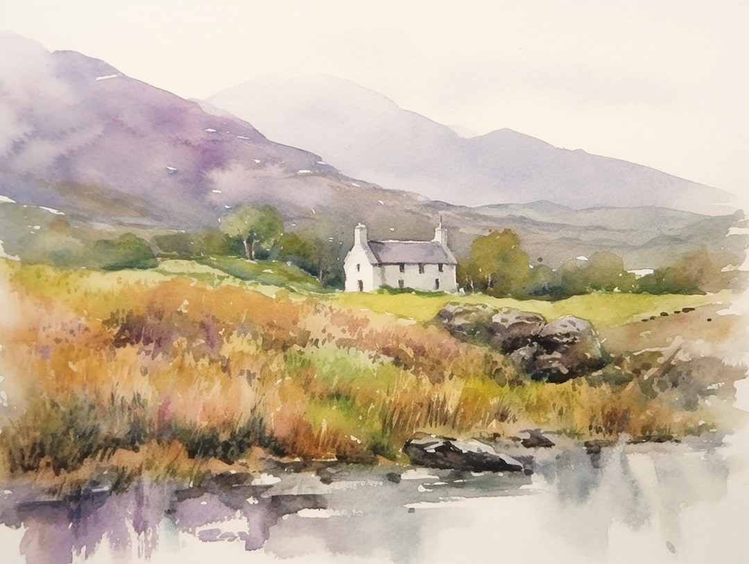 Irish Cottage Painting County Kerry Watercolor Art Print Mountain Field ...