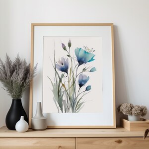 Wildflowers Painting Blue Flowers Watercolor Art Print Turquoise Spring ...