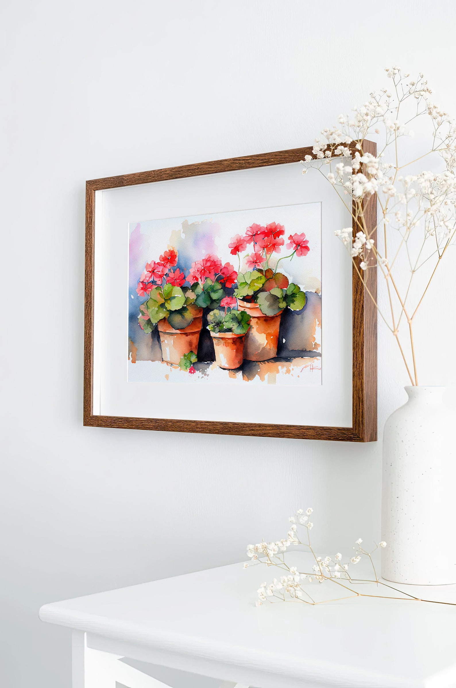 Geranium Painting Floral Watercolor Art Print Geranium Pots Wall Art ...