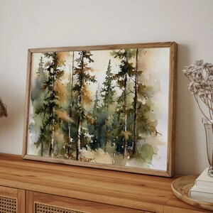 Spruce Trees Painting Green Forest Watercolor Art Print Woodland ...