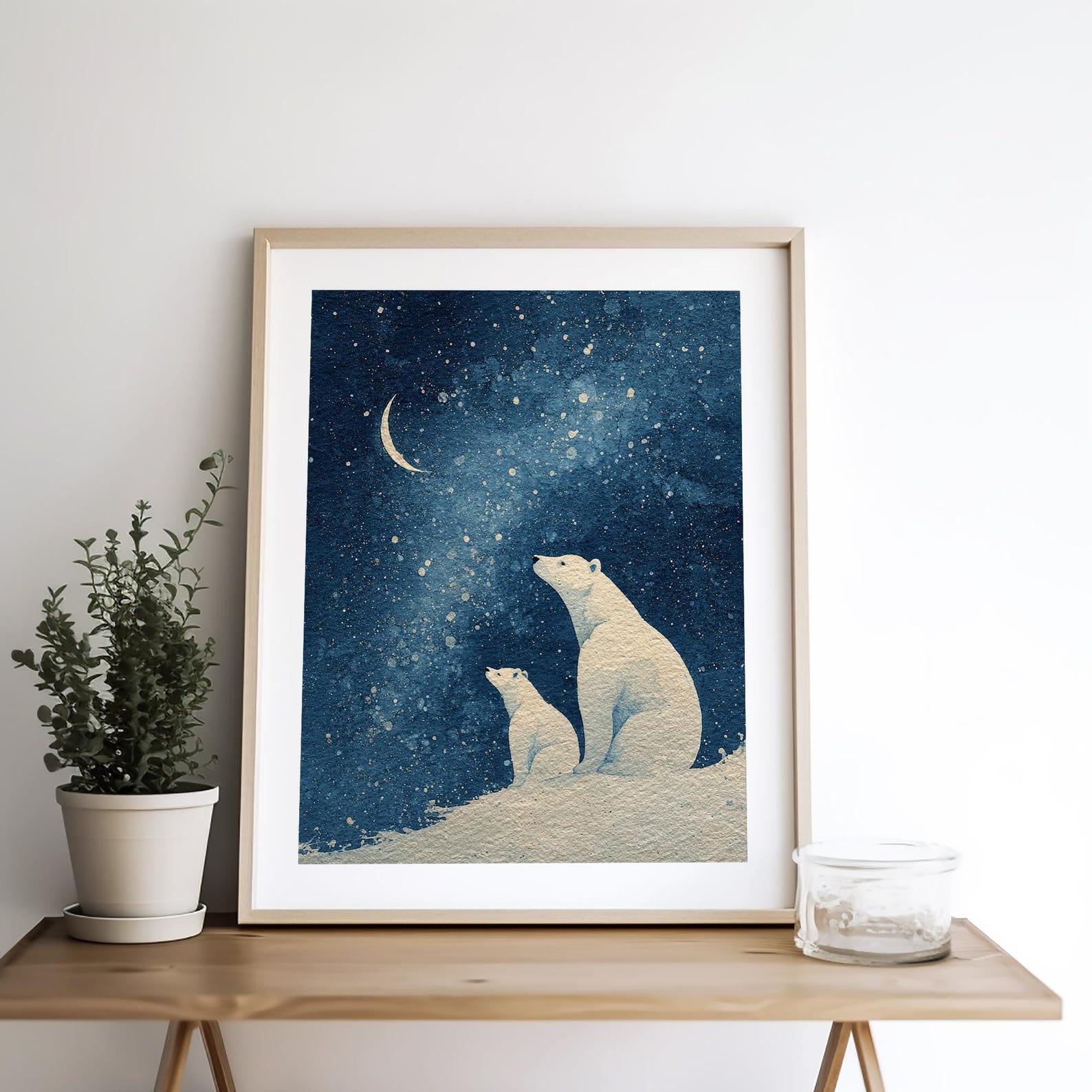 Polar Bear Painting Mama and Baby Watercolor Art Print Animal Wall Art ...