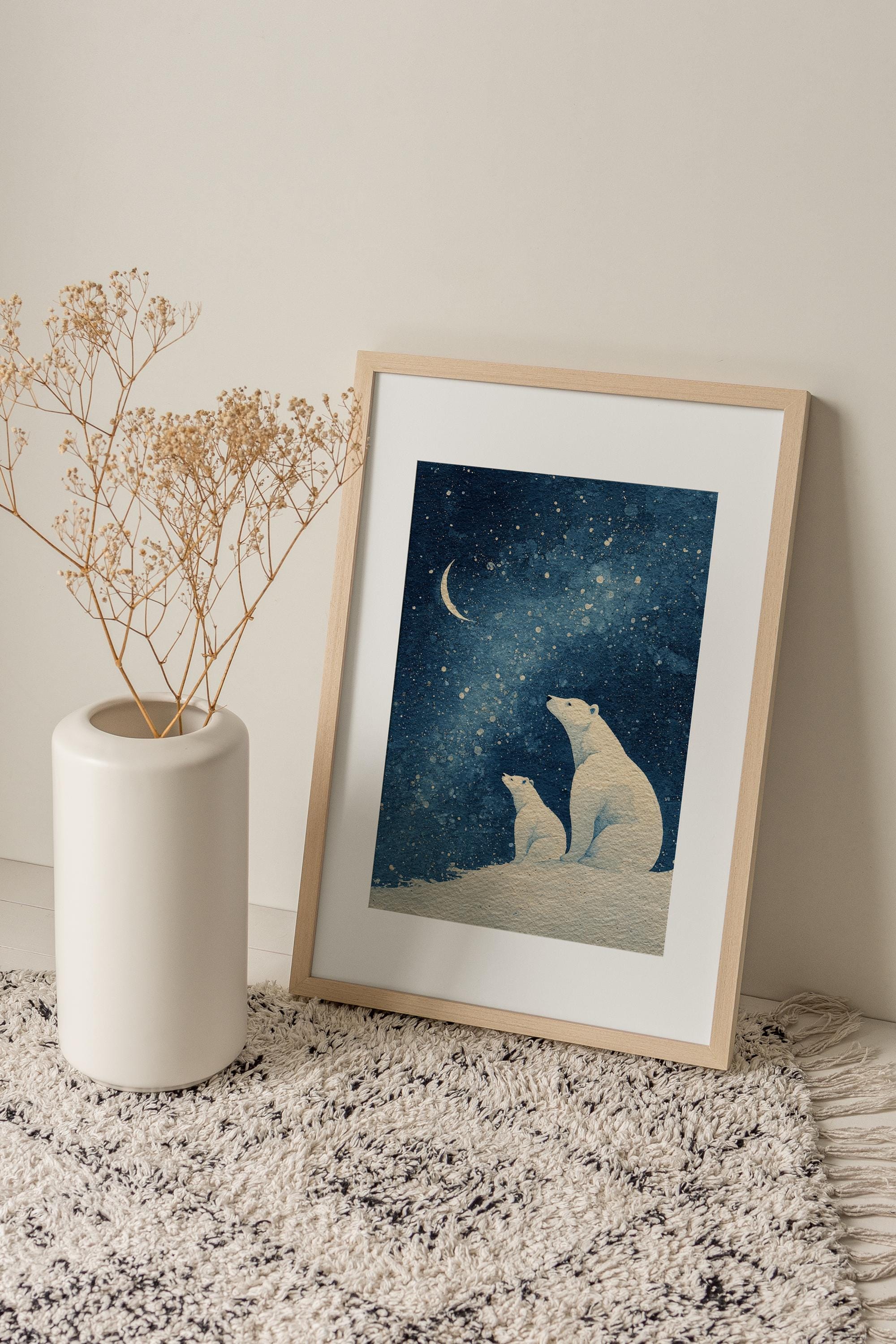 Polar Bear Painting Mama and Baby Watercolor Art Print Animal Wall Art ...