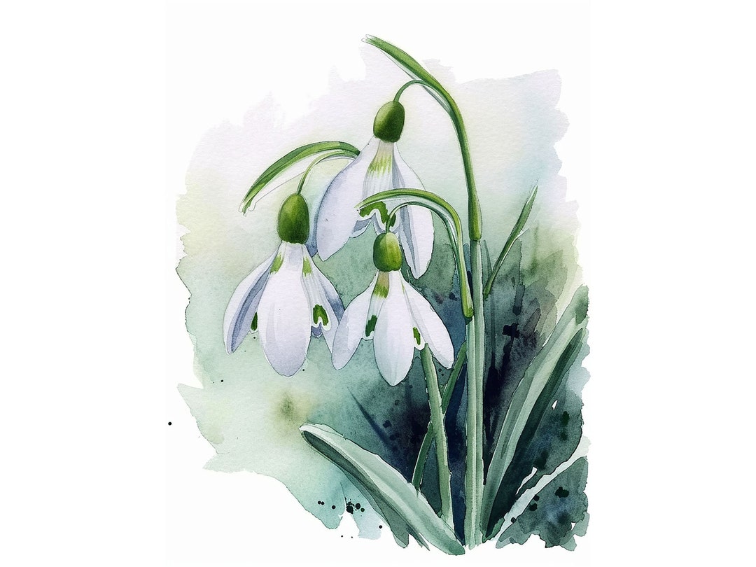 Snowdrop Painting Flowers Watercolor Art Painting Floral Wall Art ...