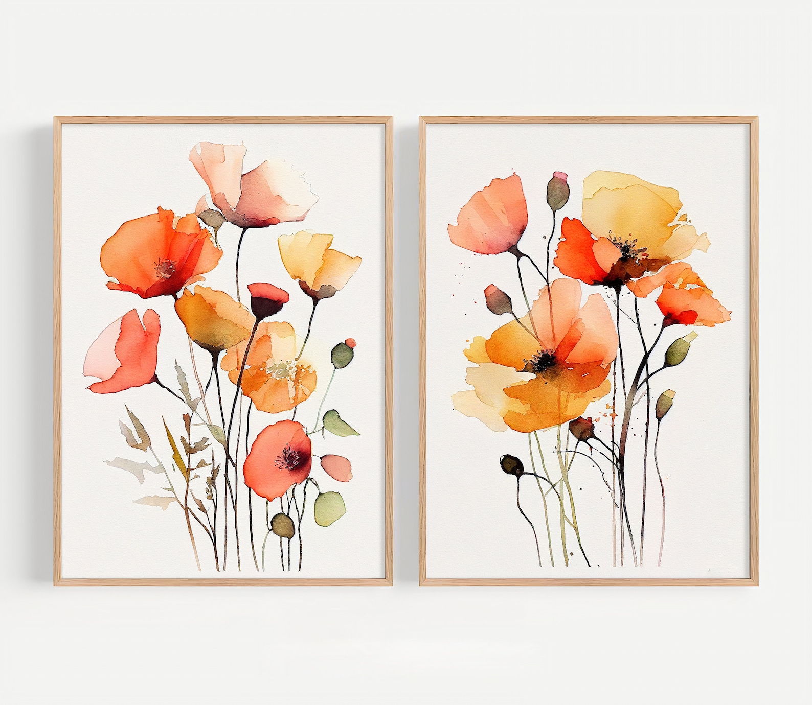 Poppies Print Set of 2 California Poppy Watercolor Floral Art Print ...