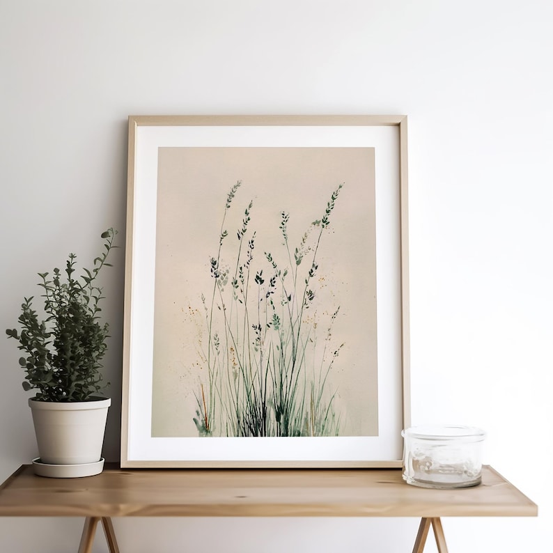 Meadow Grass Watercolor Print Minimal Botanical Wall Art Neutral ...